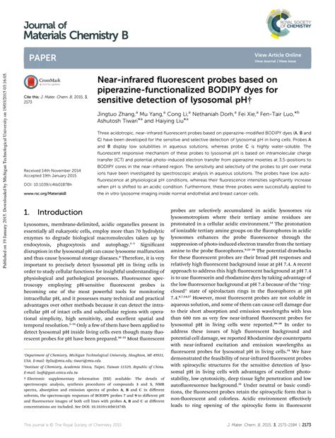 Pdf Near Infrared Fluorescent Probes Based On Piperazine