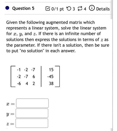 Solved Given the following augmented matrix which represents | Chegg.com