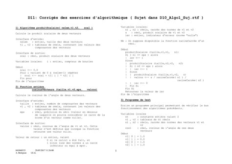 d11 corrigés des exercices d`algorithmique