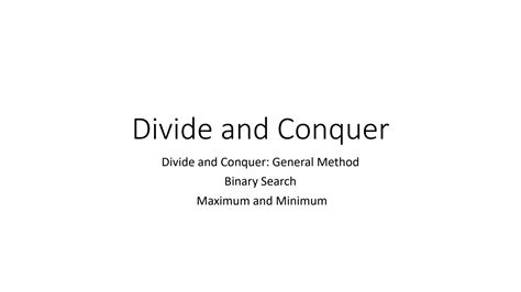 Solution Divide And Conquer In Design And Analysis Of Algorithm