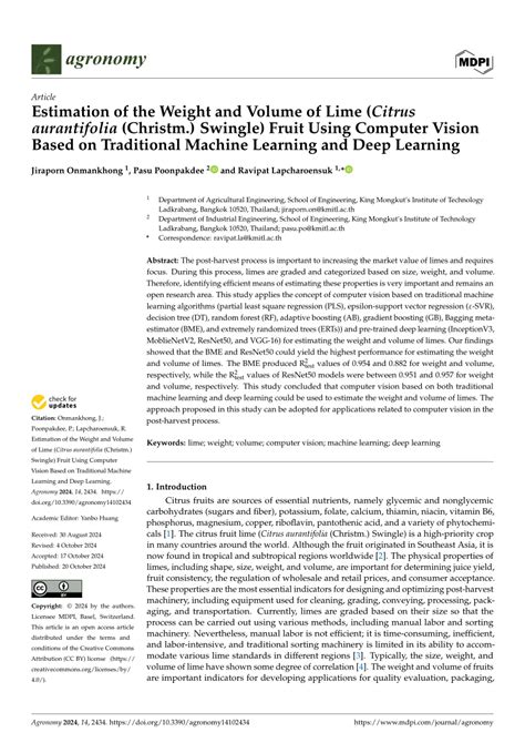 Pdf Estimation Of The Weight And Volume Of Lime Citrus Aurantifolia