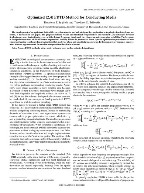 Pdf Optimized 24 Fdtd Method For Conducting Media