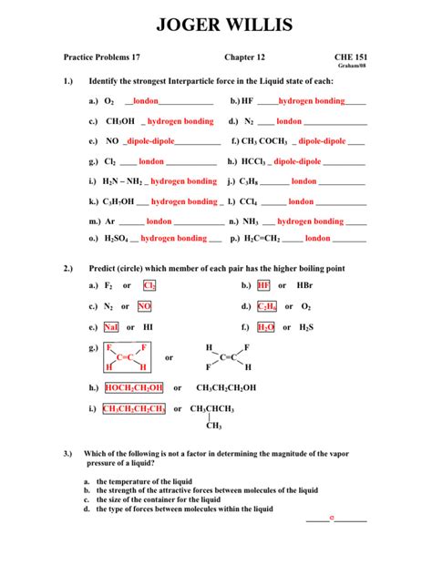 Jorge Willis Guide Practice Problems 2 Pdf Chemical Polarity Intermolecular Force