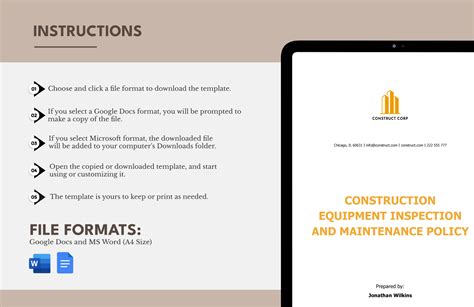 Construction Equipment Inspection And Maintenance Policy Template In
