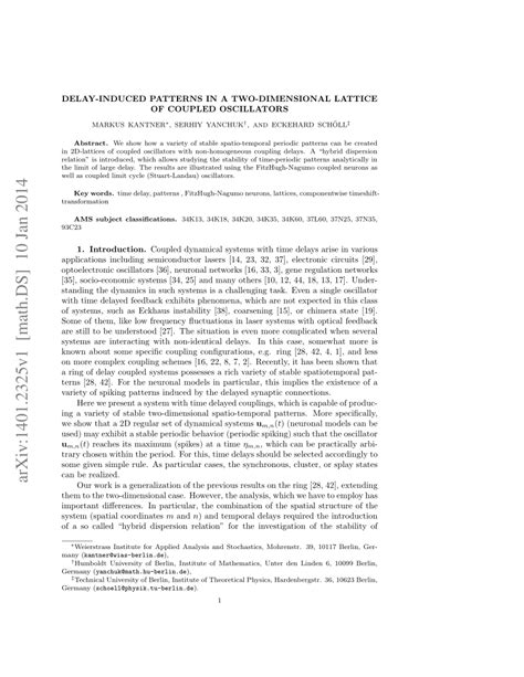 Pdf Delay Induced Patterns In A Two Dimensional Lattice Of Coupled Oscillators