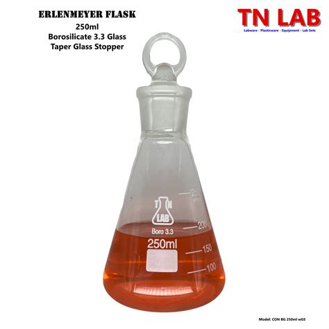 Tn Lab Conical Erlenmeyer Flask Borosilicate Glass 250ml Glass Stopper Tn Lab Conical Erlenmeyer Flask Borosilicate Glass 250ml Glass Stopper