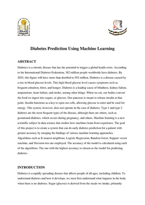 Diabetes Prediction Using Machine Learning Reaserch Paper Diabetes Prediction Using Machine