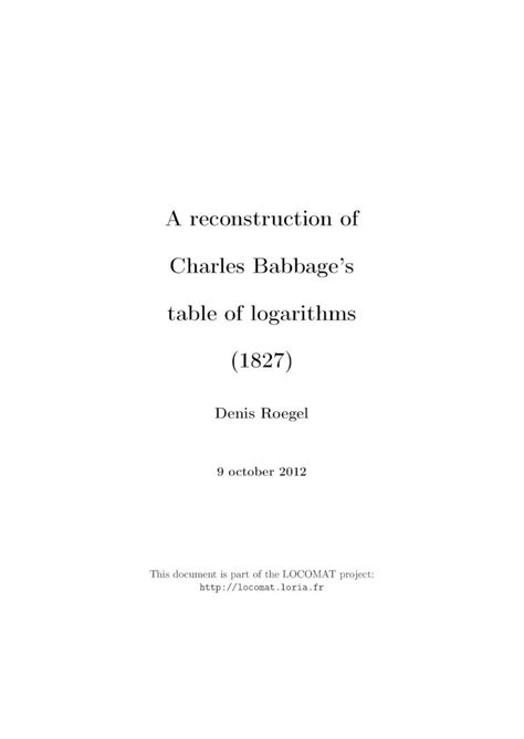 Pdf A Reconstruction Of Charles Babbages Table Of Logarithms 1827 Dokumen Tips