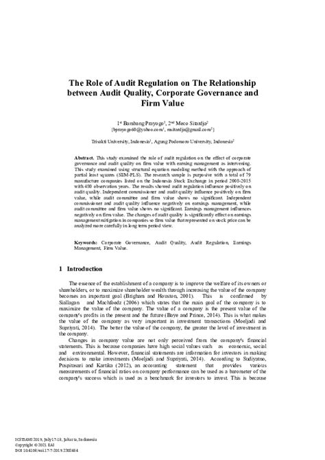 Pdf The Role Of Audit Regulation On The Relationship Between Audit Quality Corporate
