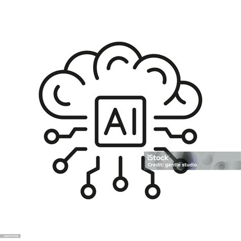 흰색 배경에 인공 지능 기호입니다 회로가 있는 인간의 두뇌 디지털 기술 개념 블랙 라인 아이콘입니다 기술 과학 선형 픽토그램