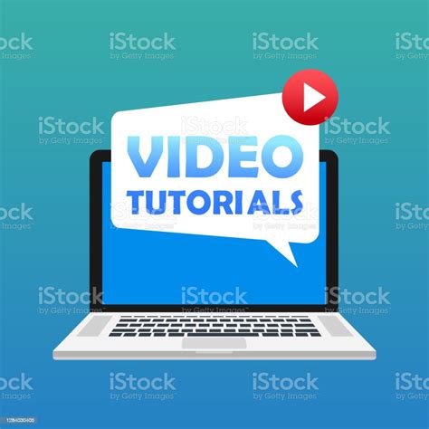 노트북 화면에 온라인 비디오 자습서 버튼 게임 레슨 개념 벡터 Eps10 0명에 대한 스톡 벡터 아트 및 기타 이미지 0명