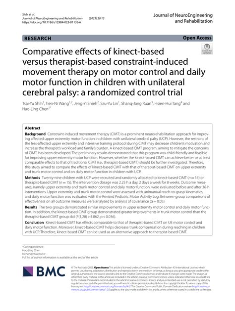 Pdf Comparative Effects Of Kinect Based Versus Therapist Based Constraint Induced Movement