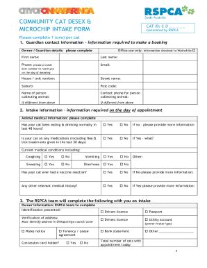 Fillable Online COMMUNITY CAT DESEX MICROCHIP INTAKE FORM Fax Email Print PdfFiller
