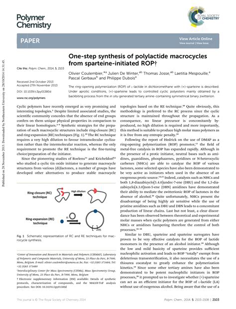Pdf One Step Synthesis Of Polylactide Macrocycles From Sparteine