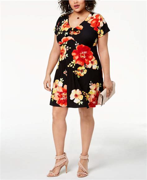 Planet Gold Trendy Plus Size Printed Keyhole Dress Trendy Plus Size