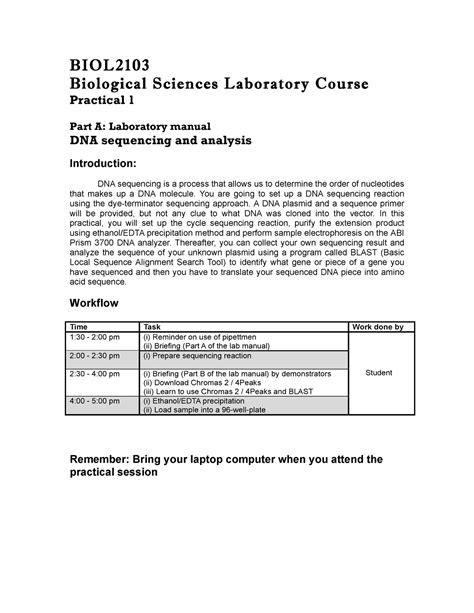 BIOL Lab BIOL Biological Sciences Laboratory Course Practical Part A Laboratory