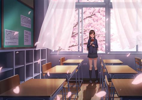 Download Anime Schoolgirl In Classroom Background