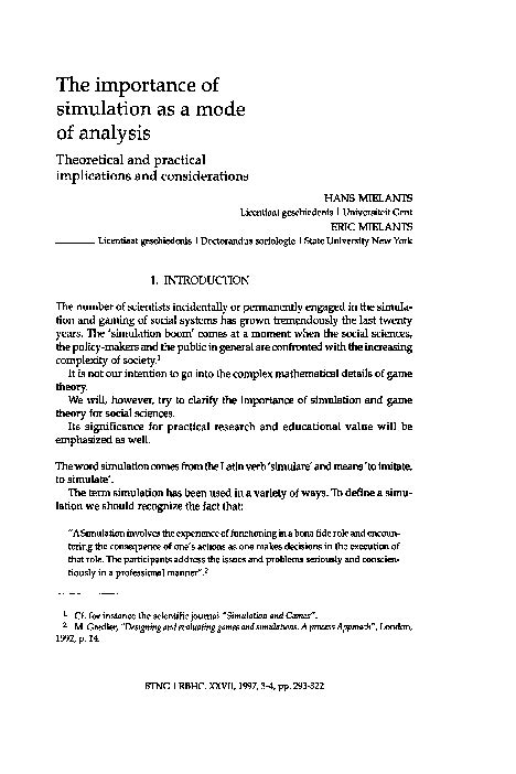 Pdf The Importance Of Simulation As A Mode Of Analysis Theoretical