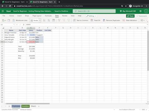 Excel For Beginners Sorting Filtering Data Validation
