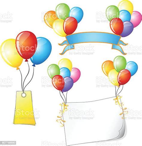 텍스트 바 템플릿 세트 벡터 일러스트와 다채로운 풍선 축제 다중 색상에 대한 스톡 벡터 아트 및 기타 이미지 다중 색상 벡터 생일 Istock