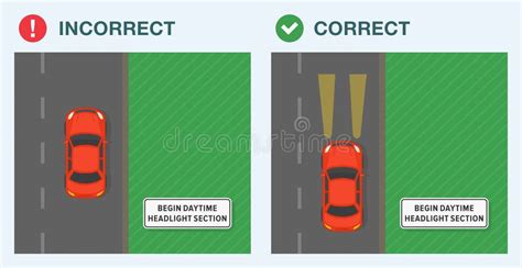 Correct And Incorrect Driving Begin Daytime Headlight Section Sign