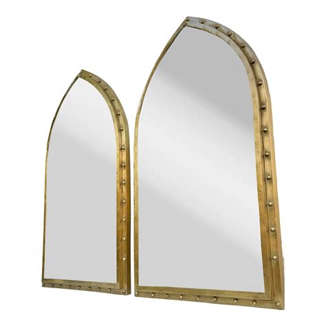 Pair Of Arched Solid Brass Mirrors With Rivet Details Chairish