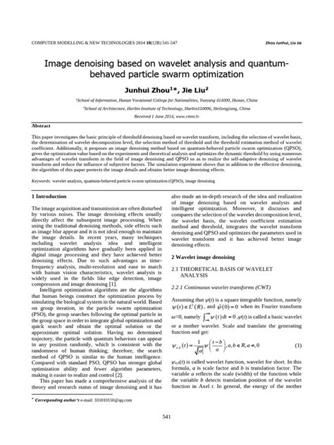 Image Denoising Based On Wavelet Analysis And Quantum Pdf Wavelet
