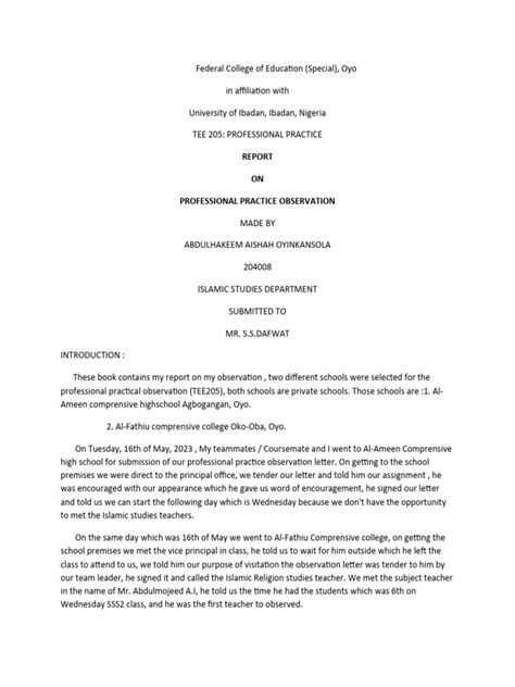 My Observation Report Pdf Teachers Learning