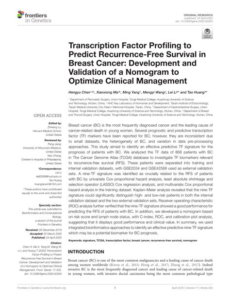 Pdf Transcription Factor Profiling To Predict Recurrence Free Survival In Breast Cancer