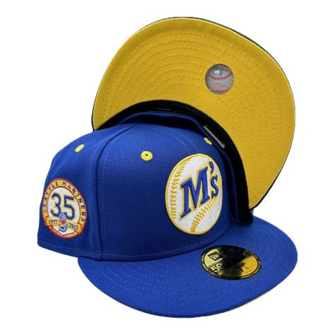 Seattle Mariners Royal Blue Ms Logo 35th Anniversary Patch Yellow Uv New Era 59fifty Fitted Hat