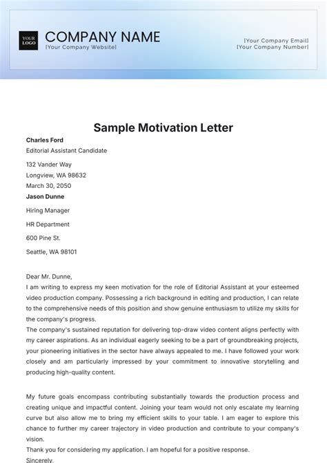 Free Sample Motivation Letter Template Free Word Template