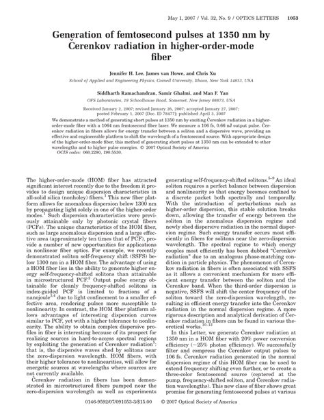 Pdf Generation Of Femtosecond Pulses At 1350 Nm By Cerenkov Radiation
