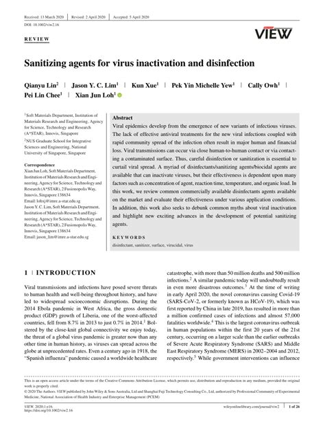 Pdf Sanitizing Agents For Virus Inactivation And Disinfection
