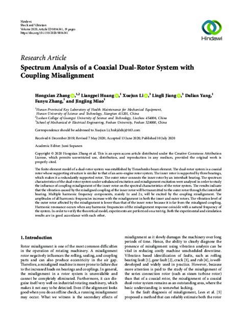 Pdf Spectrum Analysis Of A Coaxial Dual Rotor System With Coupling Misalignment