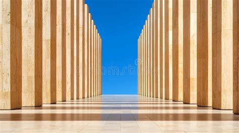 Exploring Modern Architecture Columns Leading To Clear Blue Sky