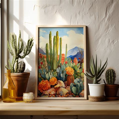 Cactus Flower Wall Art Cactus Digital Print Boho Cactus Wall Decor