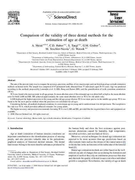 Pdf Comparison Of The Validity Of Three Dental Methods For The Estimation Of Age At Death