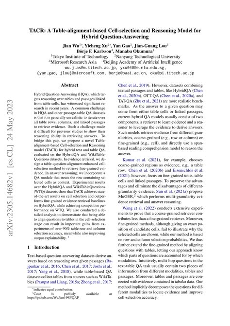 Pdf Tacr A Table Alignment Based Cell Selection And Reasoning Model For Hybrid Question Answering