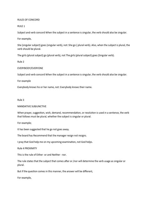 Rules Of Concord English Pdf Grammatical Number Plural