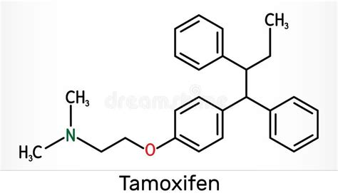 Tamoxifen Molecule 3d Rendering Flat Molecular Structure With Chemical Formula And Atoms Color