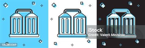 파란색과 흰색 검은 색 배경에 격리 된 Granary 아이콘을 설정합니다 곡물 엘리베이터 곡물 공장사일로 곡물 작물의 창고 벡터 건설 산업에 대한 스톡 벡터 아트 및 기타