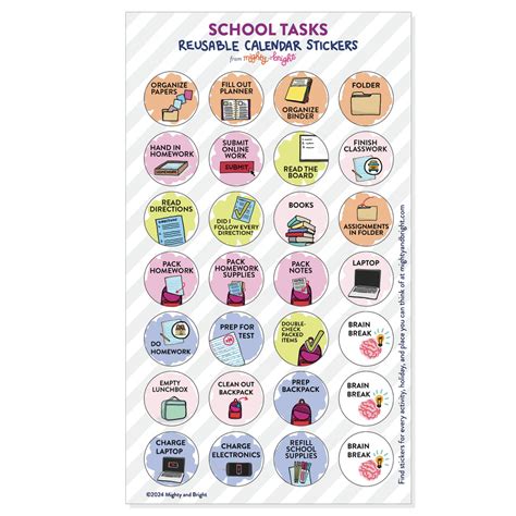 School Tasks Reusable Stickers Mighty Bright