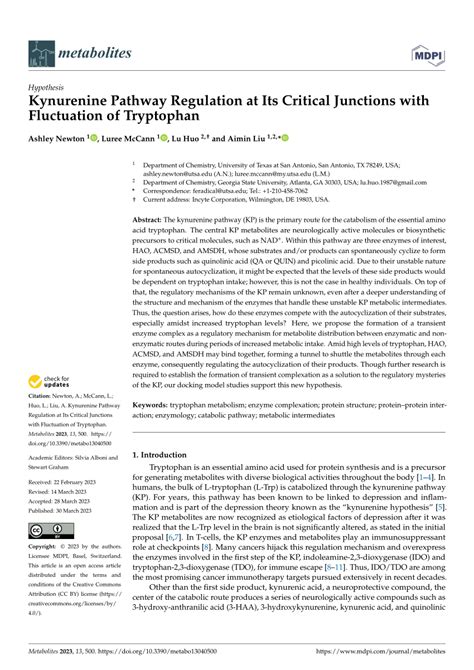 Pdf Kynurenine Pathway Regulation At Its Critical Junctions With Fluctuation Of Tryptophan