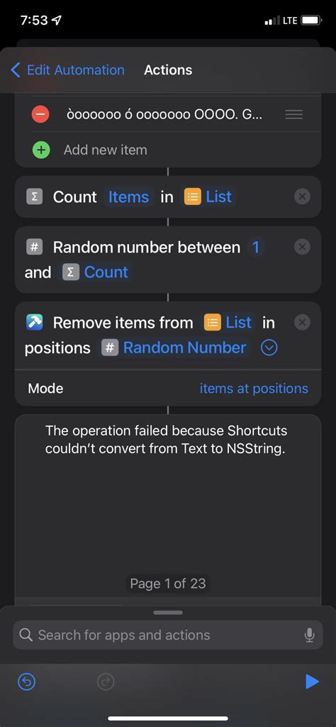Shortcuts Failed To Convert From Text To Nsstring Trying To Removed A