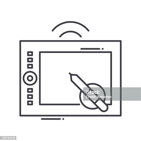 펜 태블릿 아이콘 선형 절연 일러스트레이션 얇은 선 벡터 웹 디자인 기호 흰색 배경에 편집 가능한 스트로크가 있는 개요 개념 기호 개체 그룹에 대한 스톡 벡터 아트 및 기타