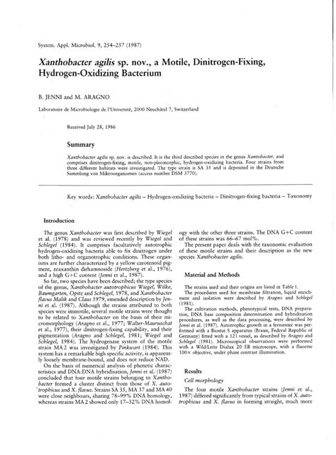 Pdf Xanthobacter Agilis Sp Nov A Motile Dinitrogen Fixing