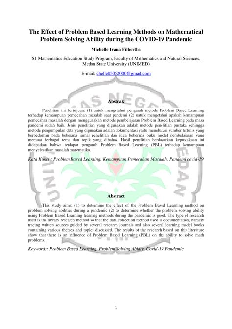 pdf the effect of problem based learning methods on mathematical