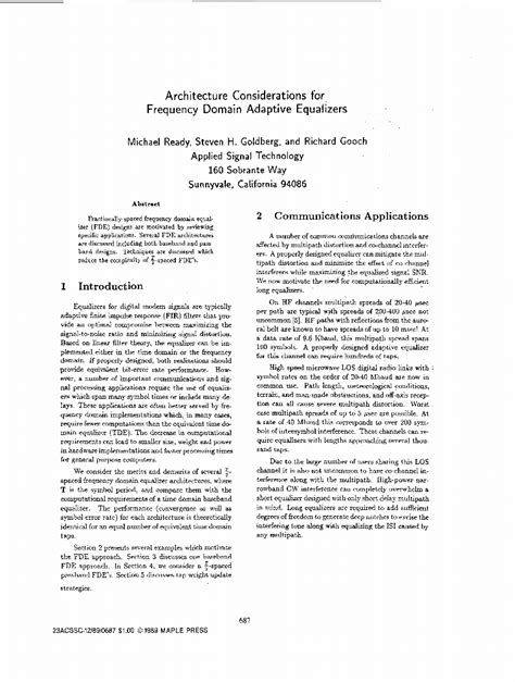 Architecture Considerations For Frequency Domain Adaptive Equalizers