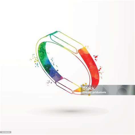 아이소메트릭 수채화 Smartwatch의 벡터 일러스트 레이 션 레인 보우 페인트 피트 니스 추적기의 그림입니다 현대 스마트 폰