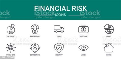 원형 차트 보호 트럭 서류 가방 차트 세계 그리드 보고서 프리젠 테이션 다이어그램 웹 디자인 모바일 앱에 대 한 연결 벡터 아이콘과 같은 10 개의 개요 웹 금융 위험